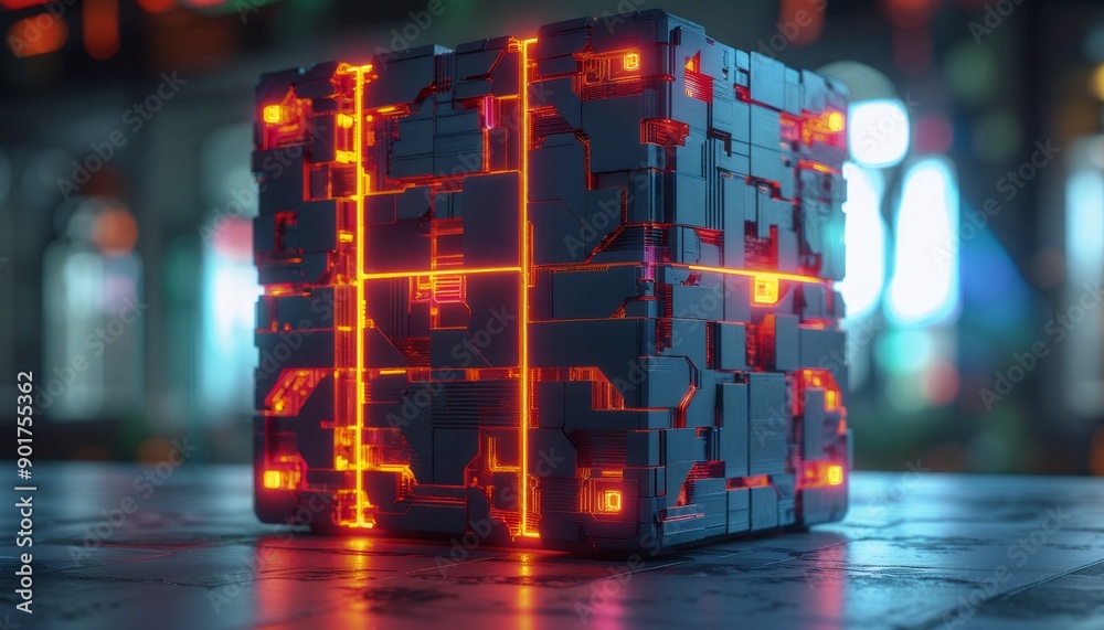 ultra-realistic 32k render of a tech logo cube, showcasing hyper ...