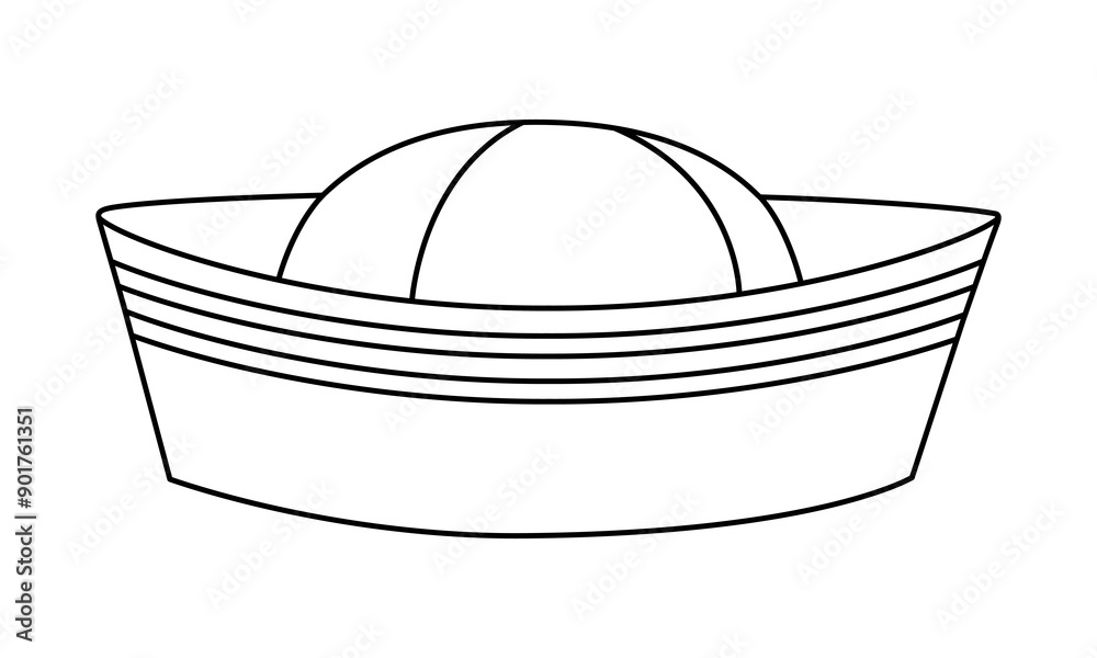Hand drawn cute outline illustration of sailor hat. Flat vector marine ...