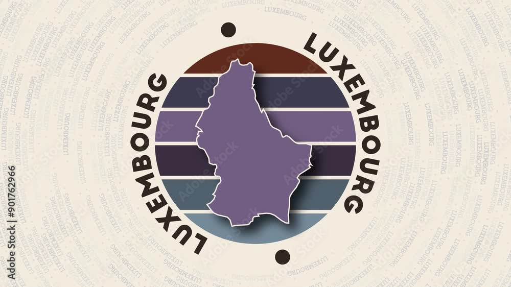 Luxembourg logo intro. Badge with the circular name and map of country ...