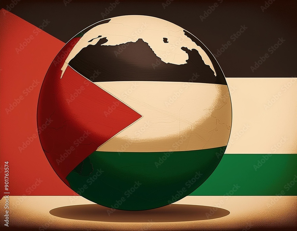 Illustration of a ball in the shape of the Palestine flag with a map ...