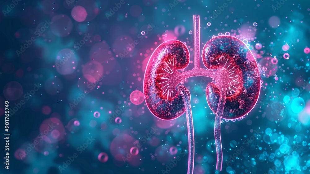 Anatomical illustration of kidneys with renal calculi, wellness ...
