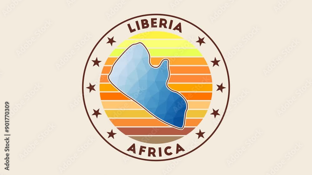 Liberia intro video. Badge with the circular name and map of the ...