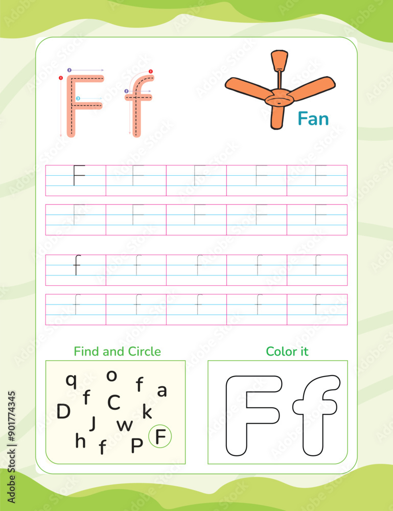 Alphabet tracing worksheet with letter and vocabulary Stock Vector ...