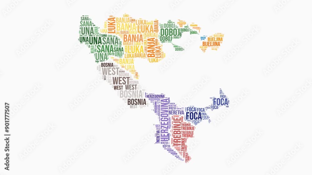 Bosnia and Herzegovina regions word cloud animation. Country logo ...