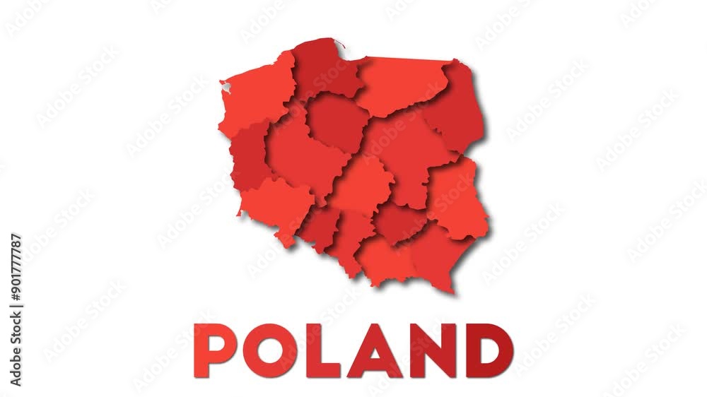Poland map showing regions. Animated country map with title in 4k ...