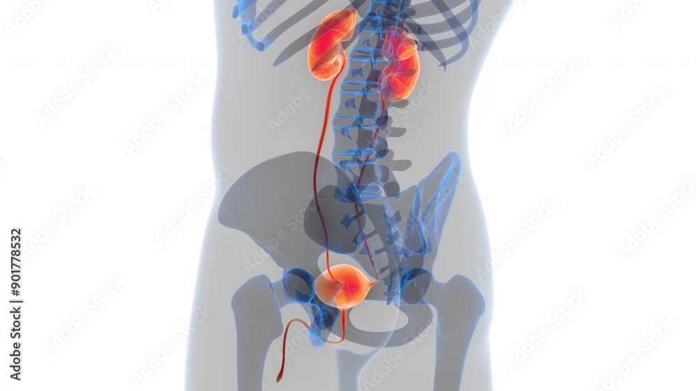 Human Urinary System Kidneys with Bladder Anatomy Animation Concept ...