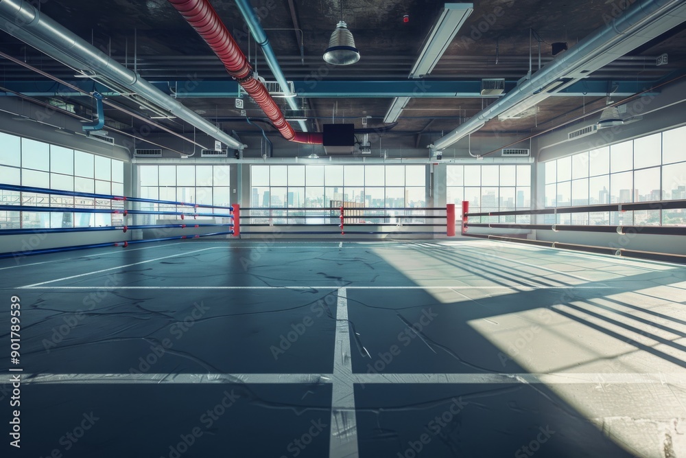 A pristine boxing ring sits idle in a state-of-the-art sports facility ...