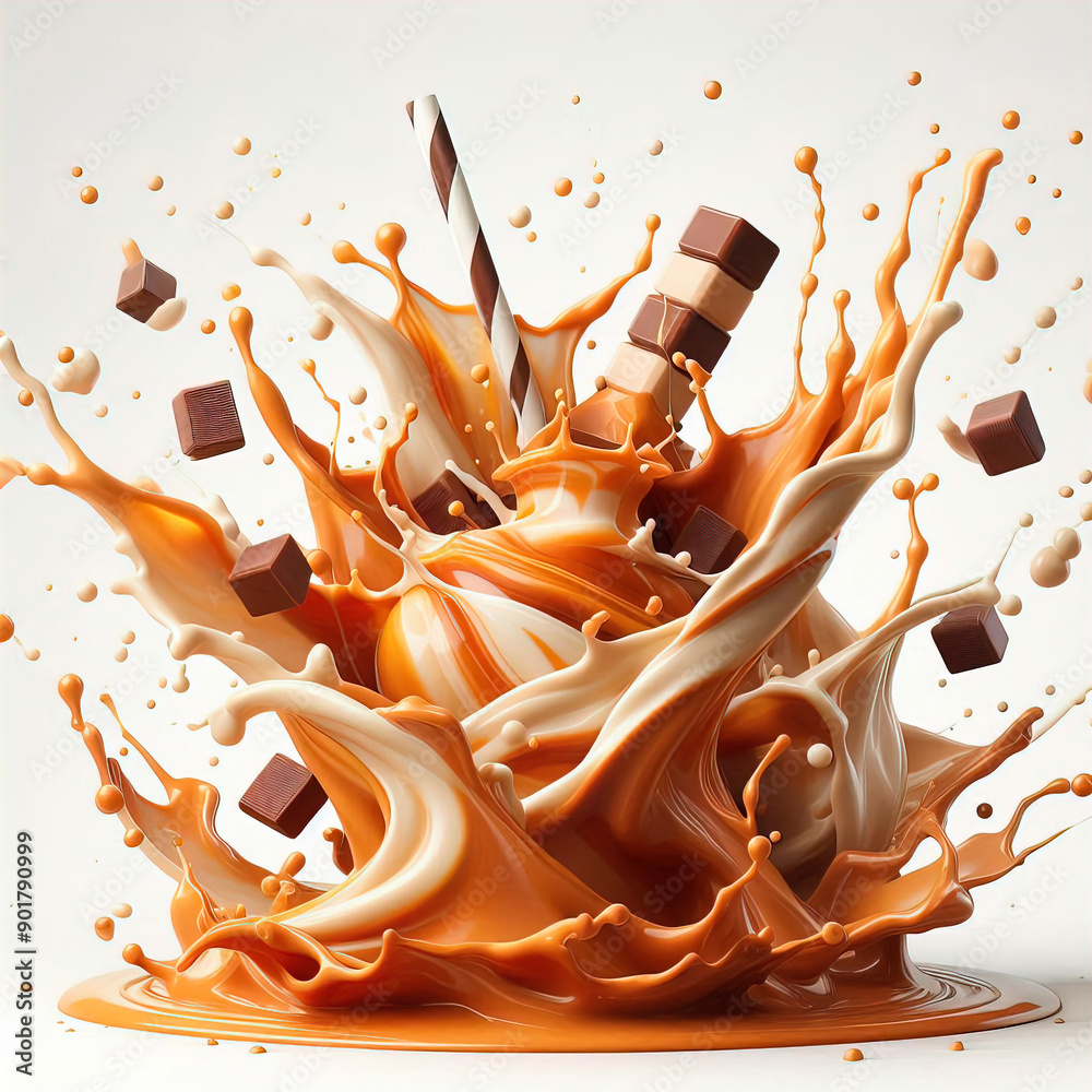 Caramel splash milk sauce chocolate liquid background cream explosion ...