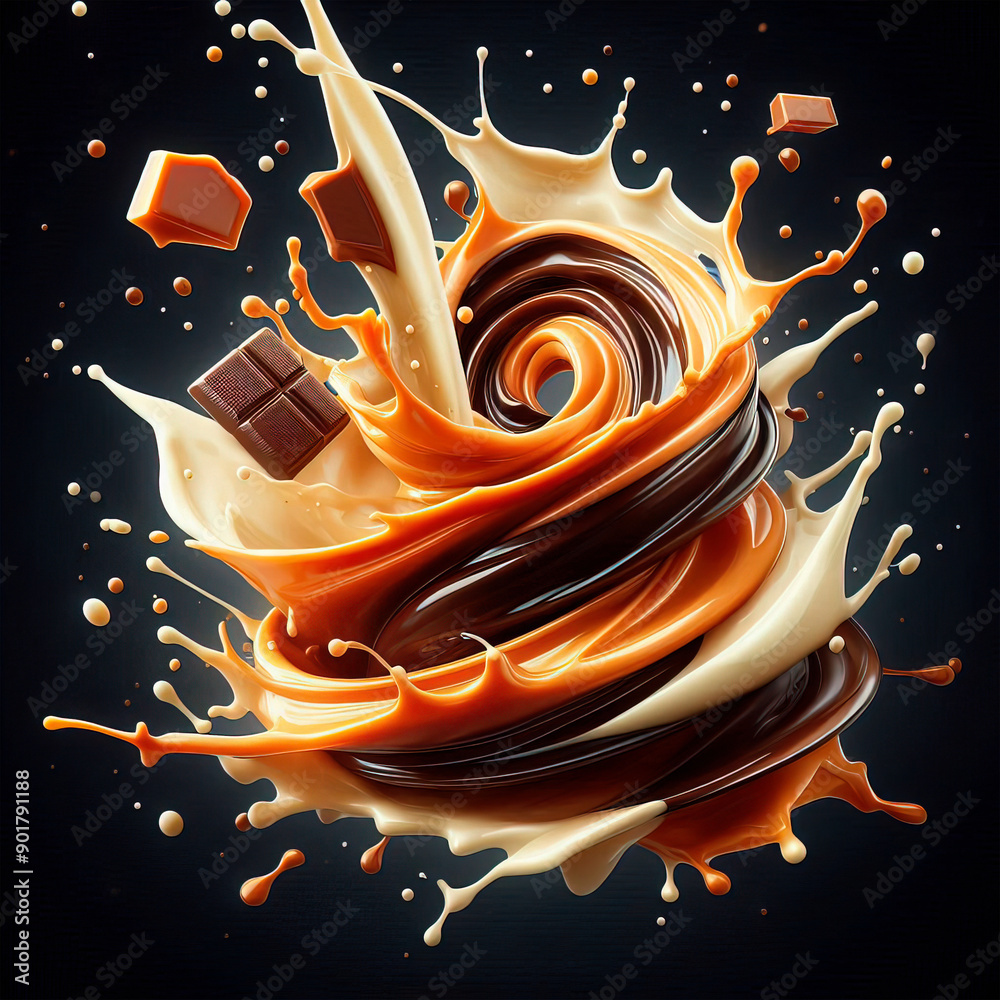 Caramel splash milk sauce chocolate liquid background cream explosion ...