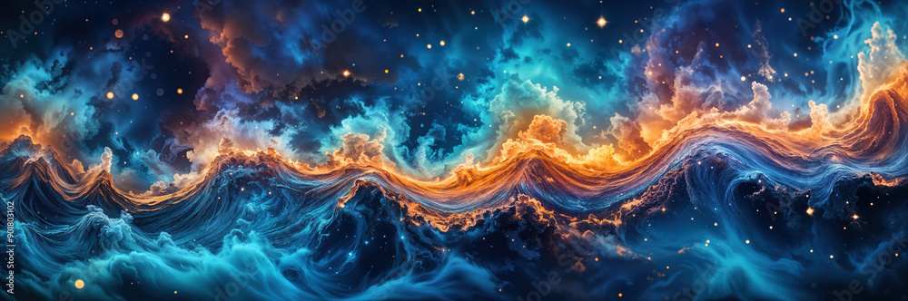 Widescreen nebulae banner background abstract - beautiful blue ...