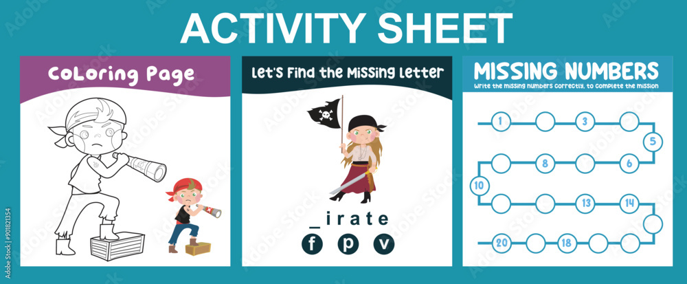 Activity sheet for children. 3 in 1 Educational printable worksheet ...
