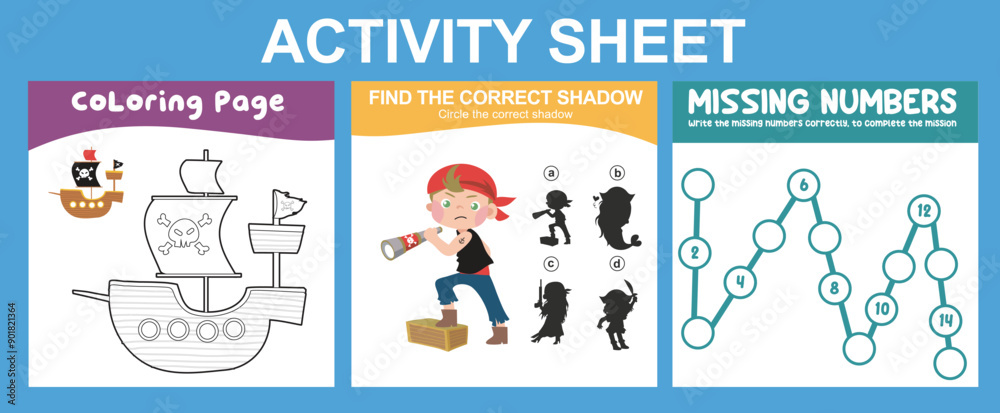 Activity sheet for children. 3 in 1 Educational printable worksheet ...