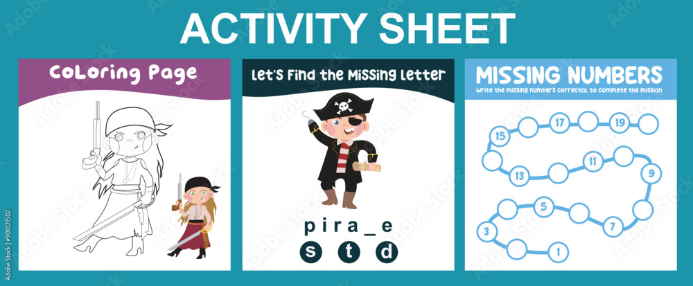 Activity sheet for children. 3 in 1 Educational printable worksheet ...