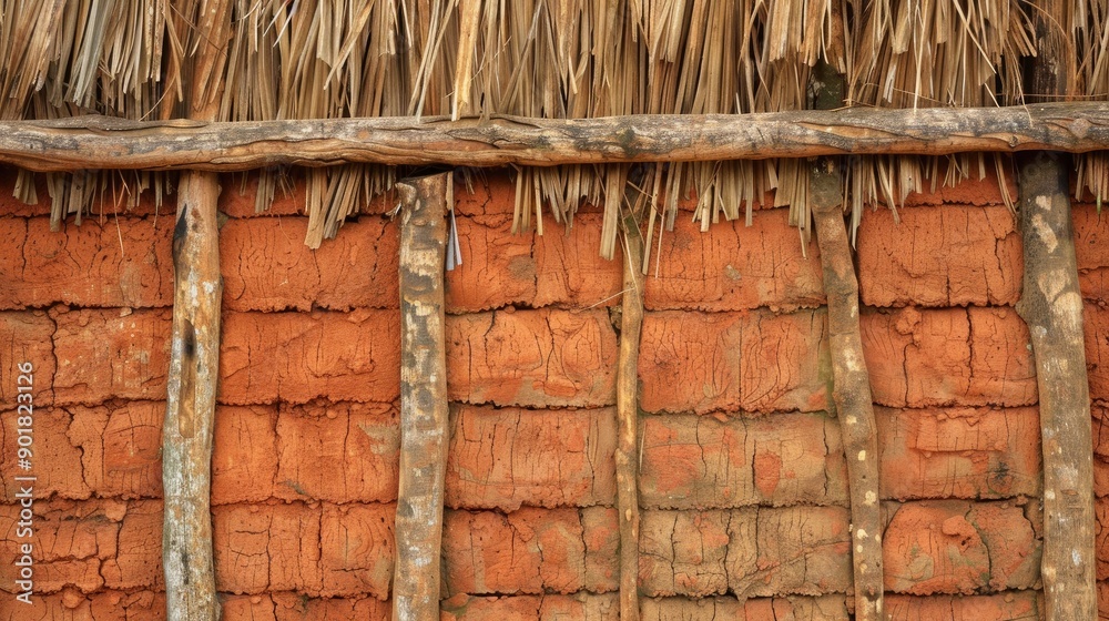 Wattle and daub wall of a rustic hut made from red clay and wood Stock ...