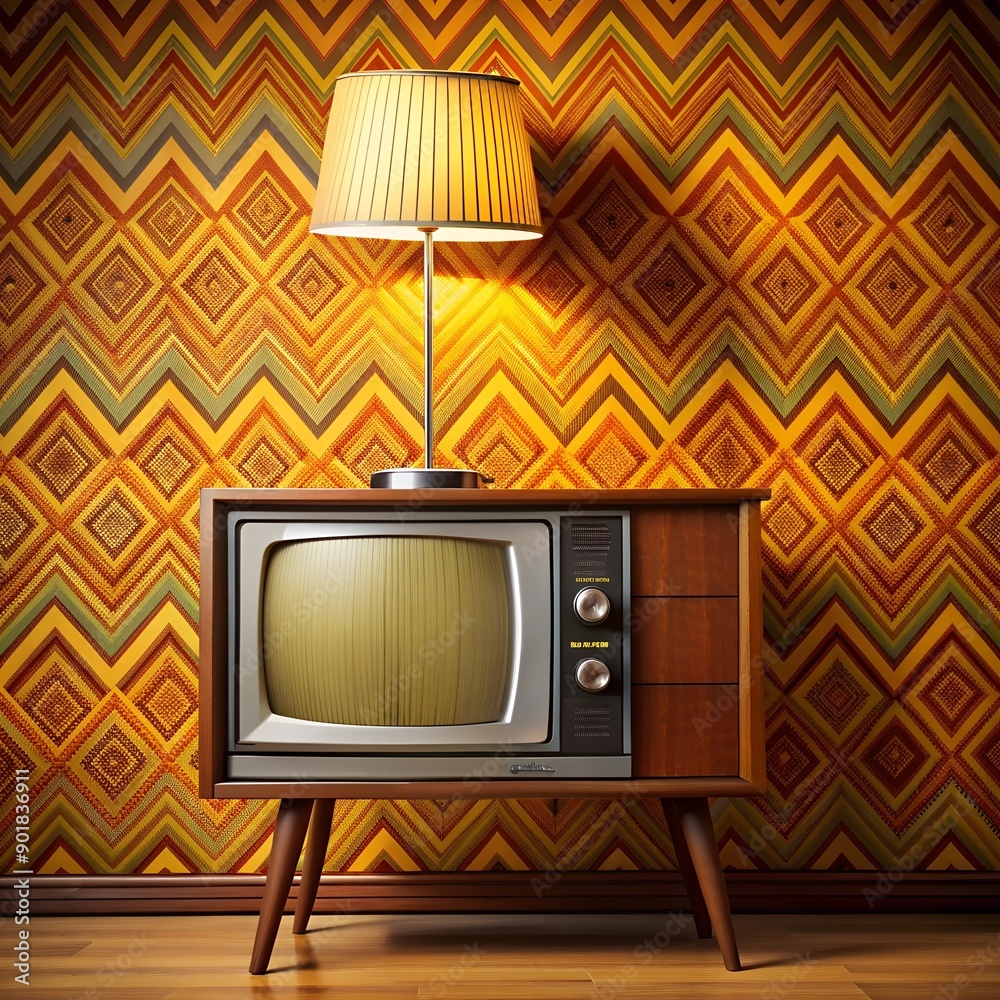 Old fashioned vintage analog retro design room with retro tv. Abstract ...