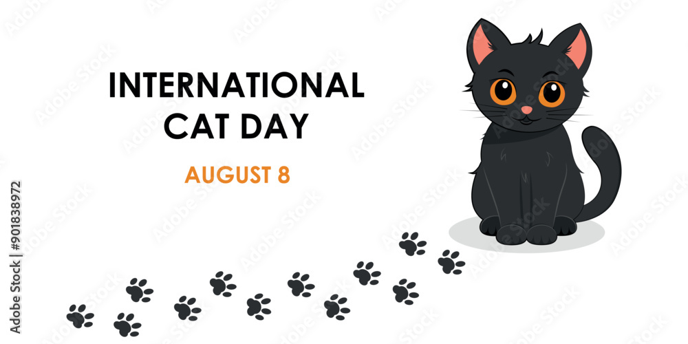 Postcard for the international cat day on August 8. Funny cartoon black ...