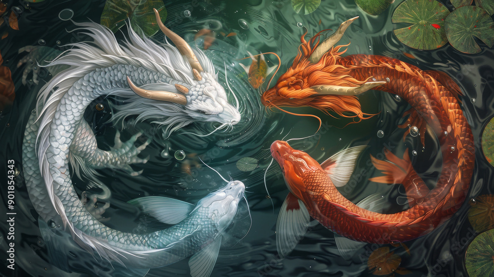 Incorporate animals or mythical creatures that symbolize balance and ...