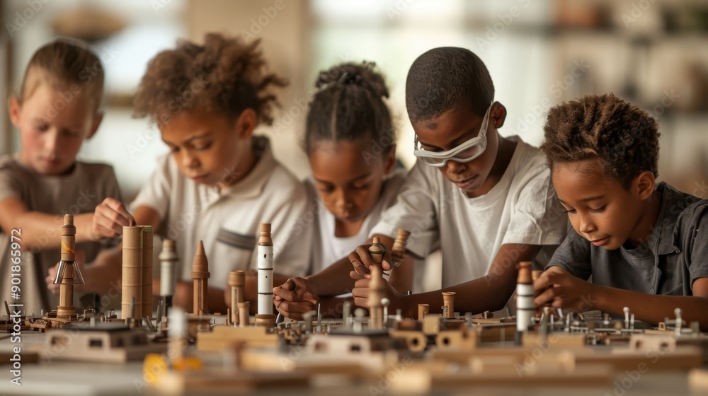 Enthusiastic Students Engaged in Hands-On STEM Activity, Building Model ...