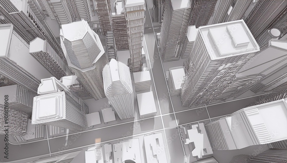 Generative AI Top view of abstract modern city downtown looking as ...