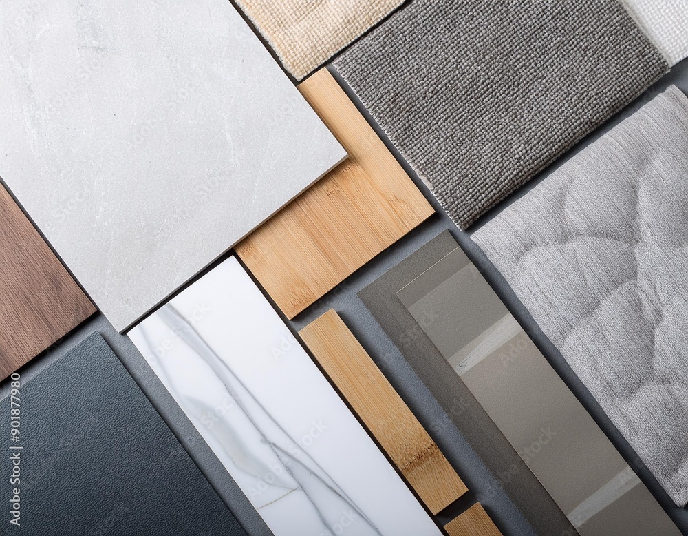top view of interior finishing material combination containing wooden ...