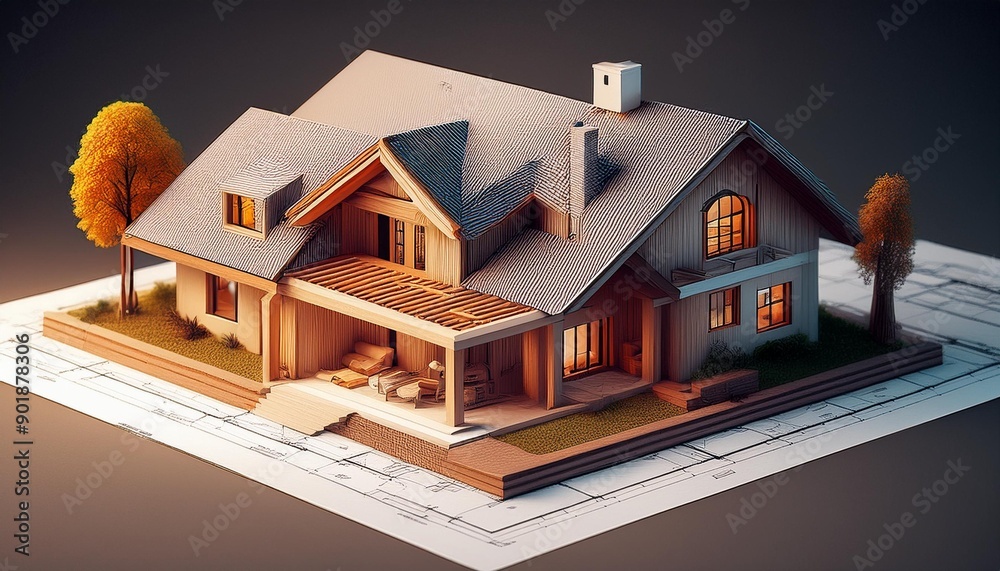 Volumetric project of house Layout of a house with an open roof ...