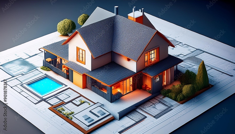 Foto de Volumetric project of house Layout of a house with an open roof ...