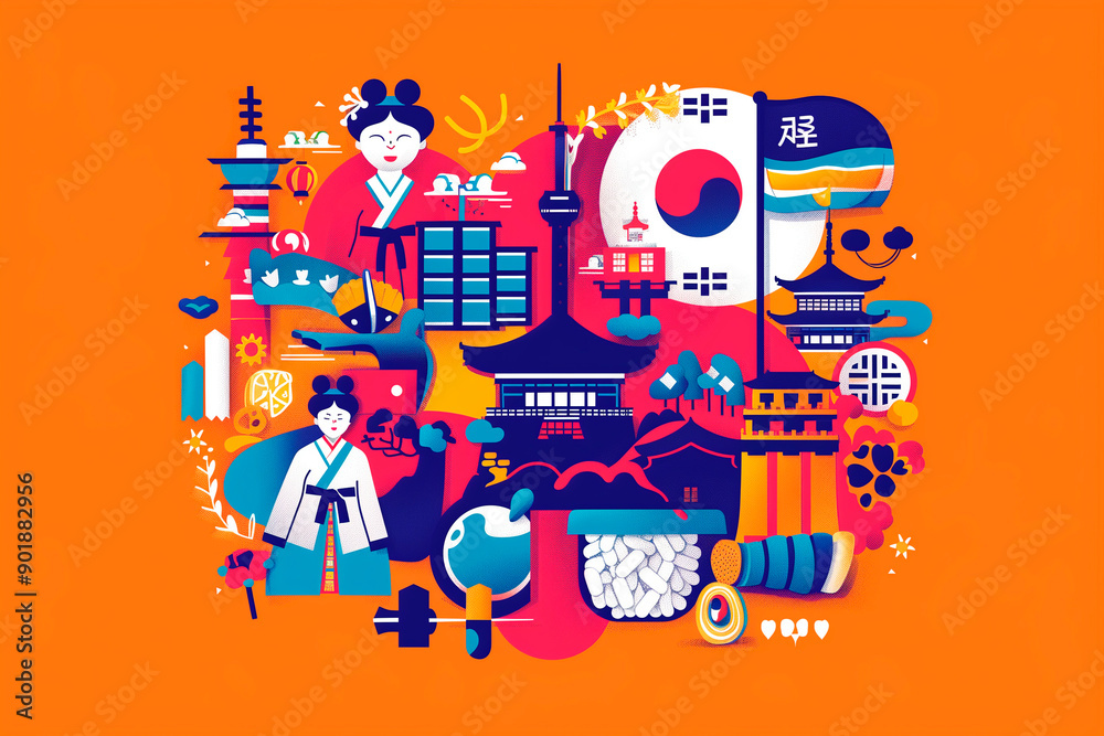 composition of symbols representing South Korea. Include elements like ...