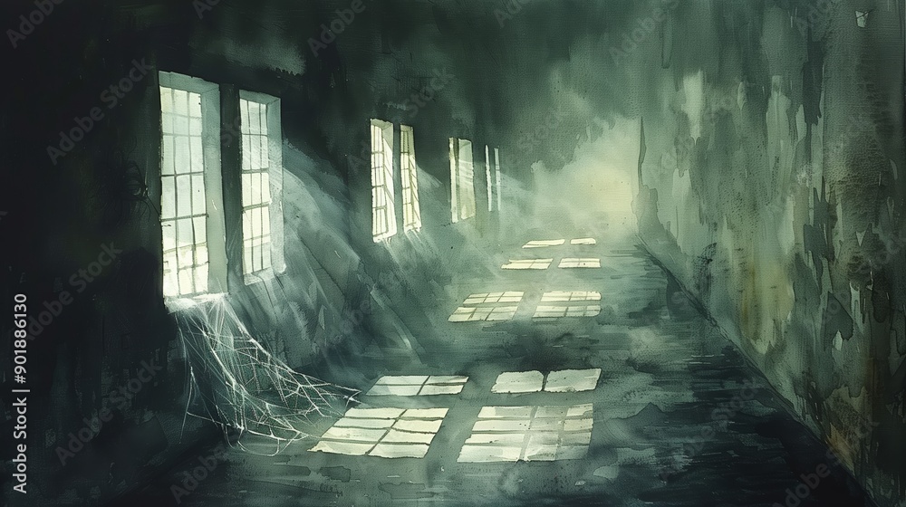 Empty stone ancient hall inside of old prison hall or castle dungeon ...