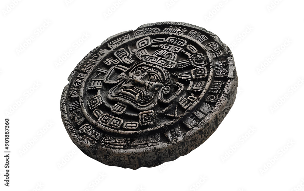 Ancient Mayan calendar stone artifact, depicting intricate carvings and ...