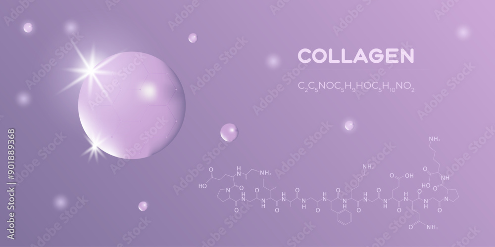 collagen formula with transparent droplet and molecular meshwork vector ...