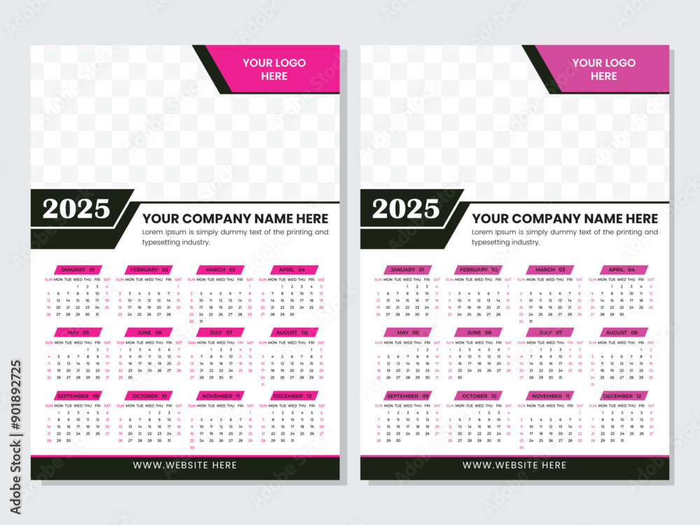 Wall Calendar Template Layout 2025. Closured Render Wall Calendar 2025 ...