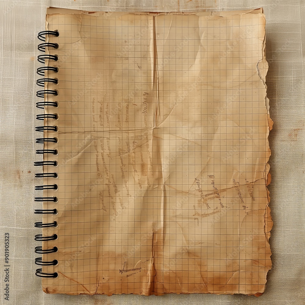 Aged Spiral Notebook Page with Grid Lines for Creative Notes Stock ...