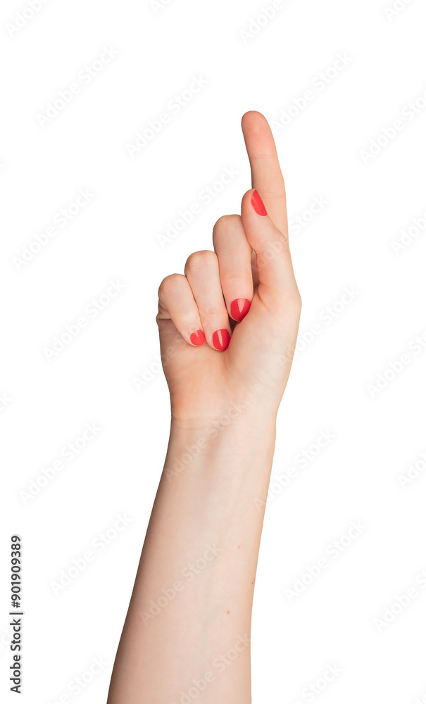 Finger pointing, hand gesture for indicating or selecting. Isolated on white background ...