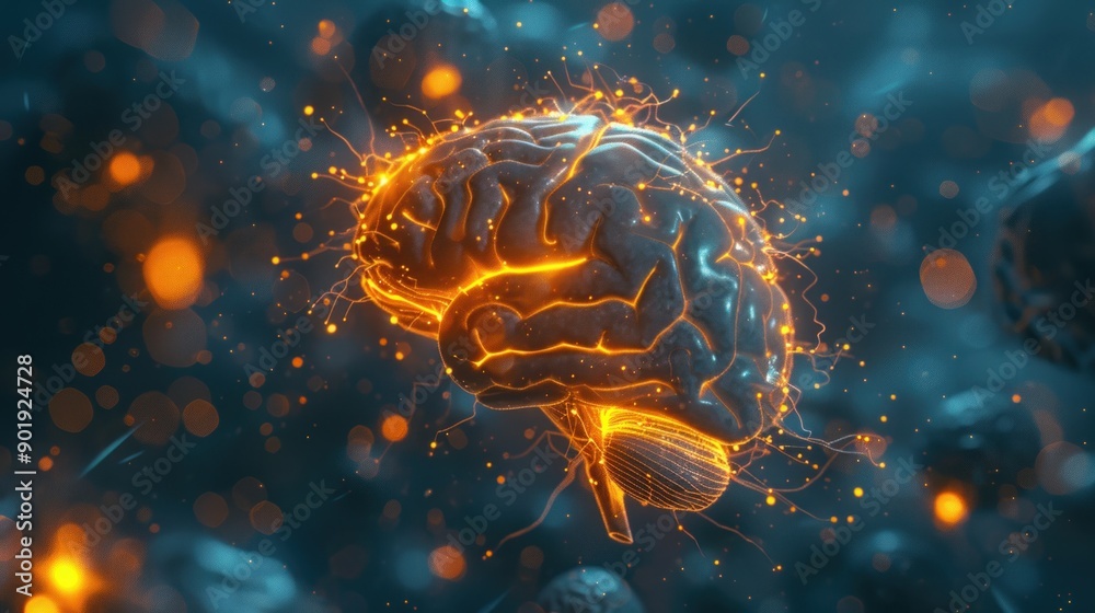 human brain in 3D view with glowing Stock Illustration | Adobe Stock