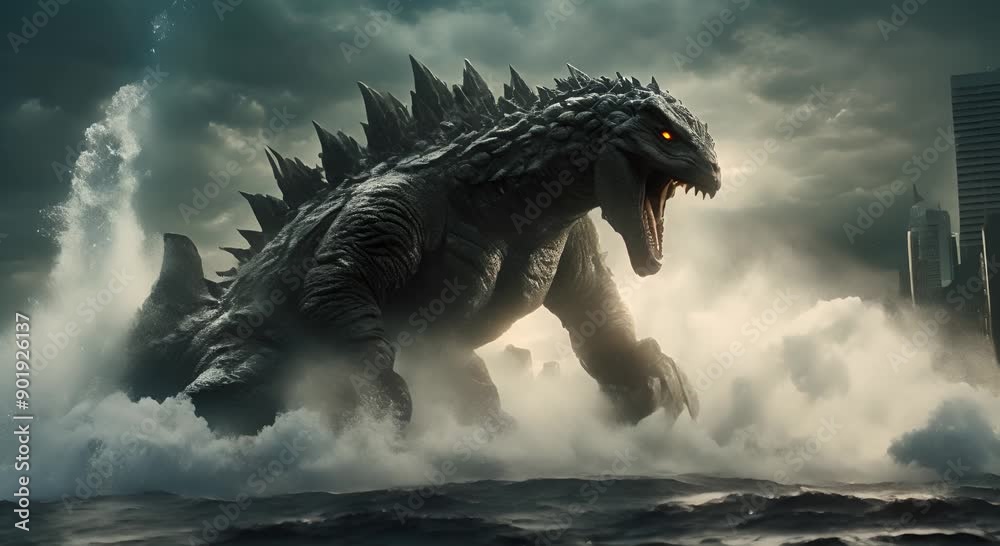 Godzilla submerged in water a scene from a scifi movie with special ...