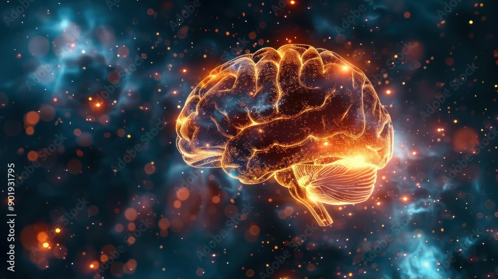 human brain in 3D view with glowing Stock Illustration | Adobe Stock