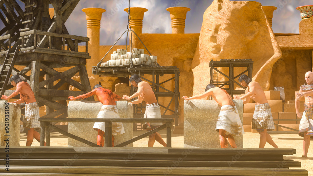 Ancient Egyptians build a pyramid, 3d render Stock Illustration | Adobe ...
