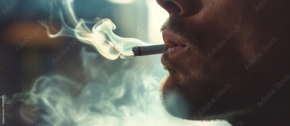 Closeup of a man smoking a cigarette tobacco addiction, Breaking Free ...