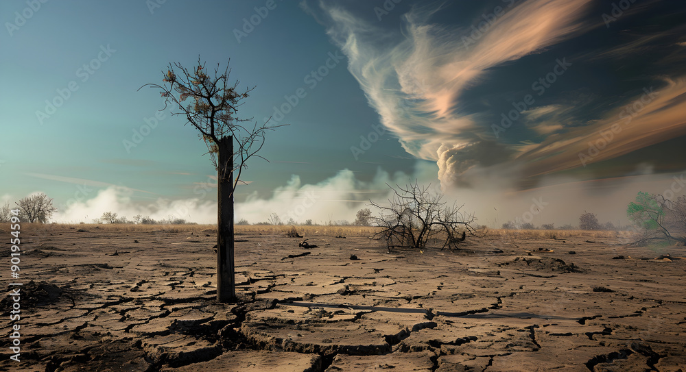 arid landscape, drought, climate change, parched earth, dead trees ...