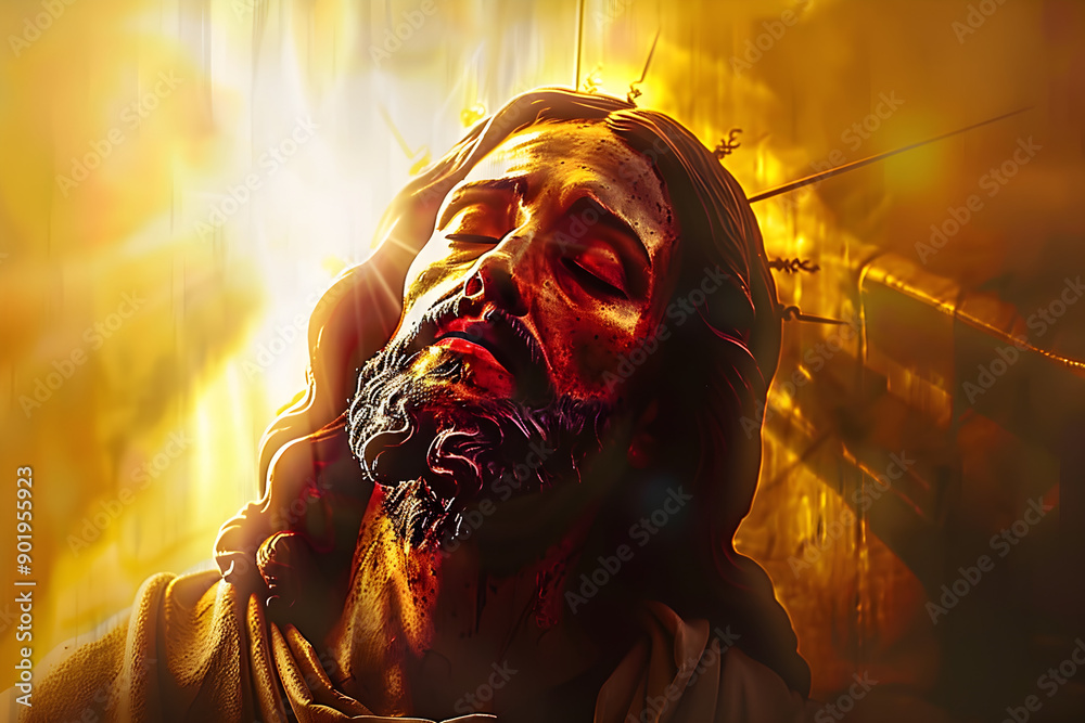 radiant holy portrait of divine savior Jesus Christ, ethereal light ...