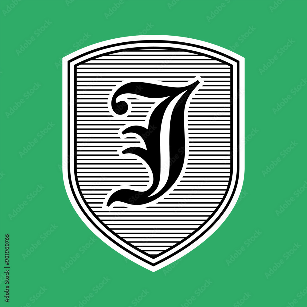 The letter J in the Gothic style. Vector. Old alphabet. Set of soccer ...