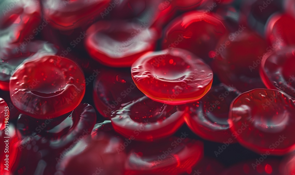 Macro photograph of red blood cells under microscope, highlighting ...