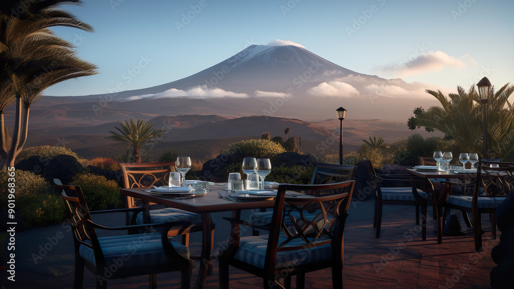 El Teide - mountain, outdoor dining, sunrise, landscape, scenic, chairs ...