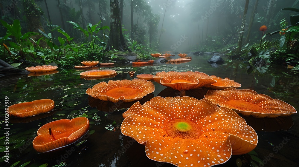 Tranquil rainforest with Rafflesia Rafflesia arnoldii in Sumatra ...