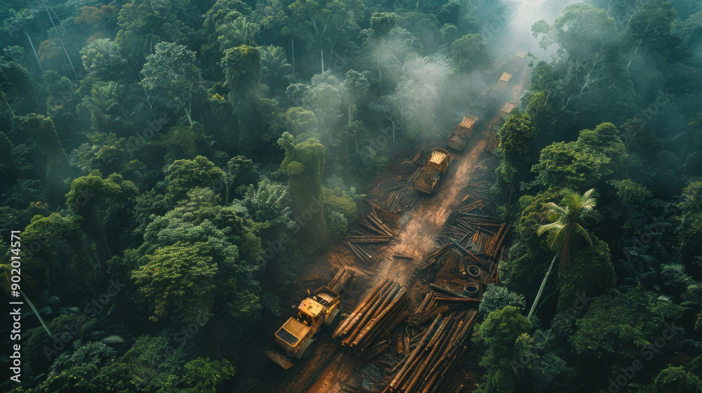 Aerial view of deforestation in the Amazon rainforest, with logging ...