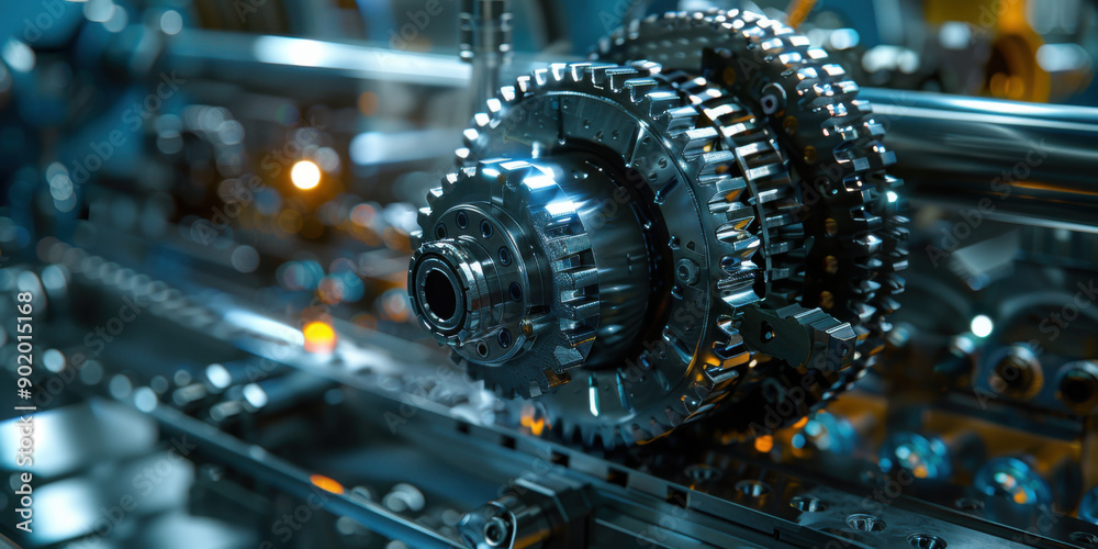 Detailed close-up of an industrial machine gear mechanism, showcasing ...