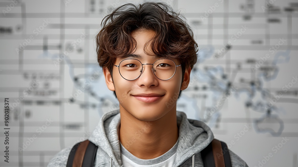 Young Asian male student using a smartphone for online learning smiling ...