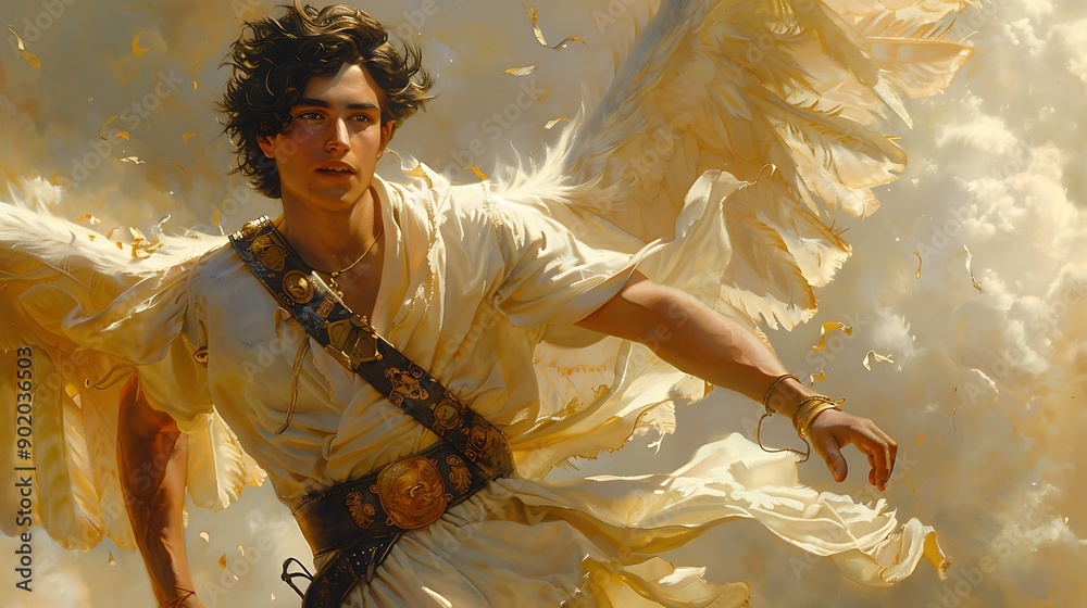 Ethereal scene of the mythological Greek god Hermes the messenger ...