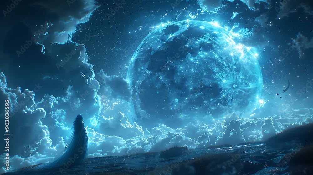 Ethereal scene of the mythological Greek goddess Selene driving her ...