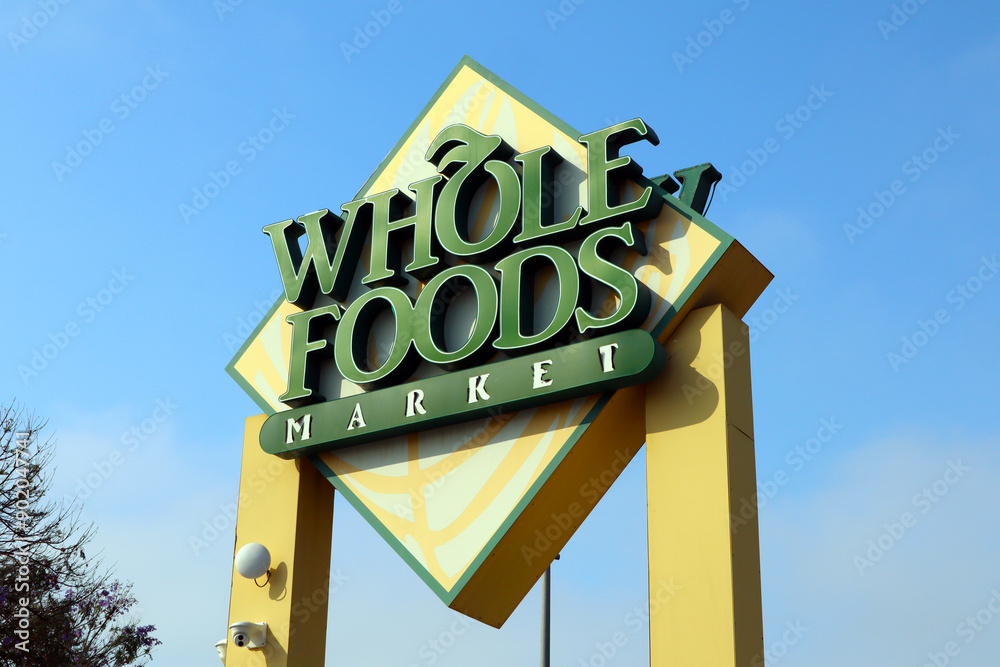 West Hollywood, California: Whole Foods Market sign, a subsidiary of ...